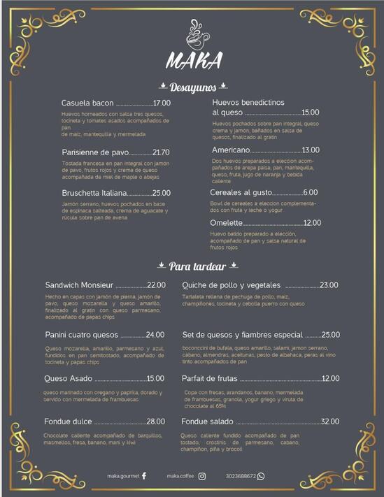 Menu at Maka Gourmet restaurant, Medellín