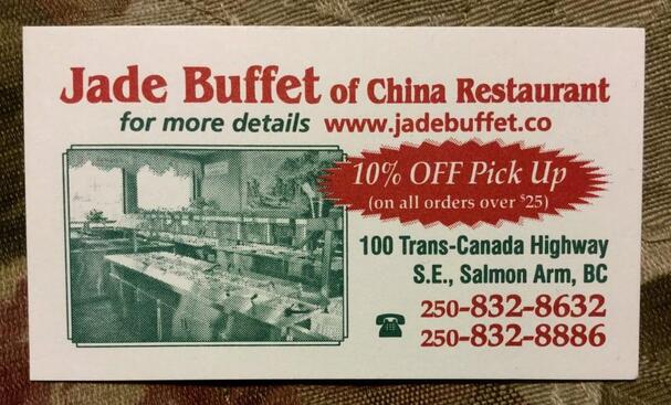 Menu at Jade Buffet Of China restaurant, Salmon Arm