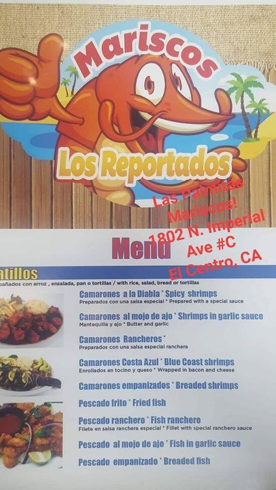 Menu at Las Palmitas Fish Taco Mariscos Los Reportados restaurant, El ...