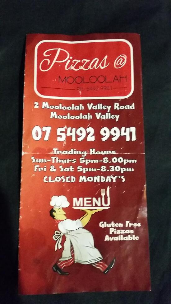 Menu at Pizzas @ Mooloolah pizzeria, Mooloolah Valley