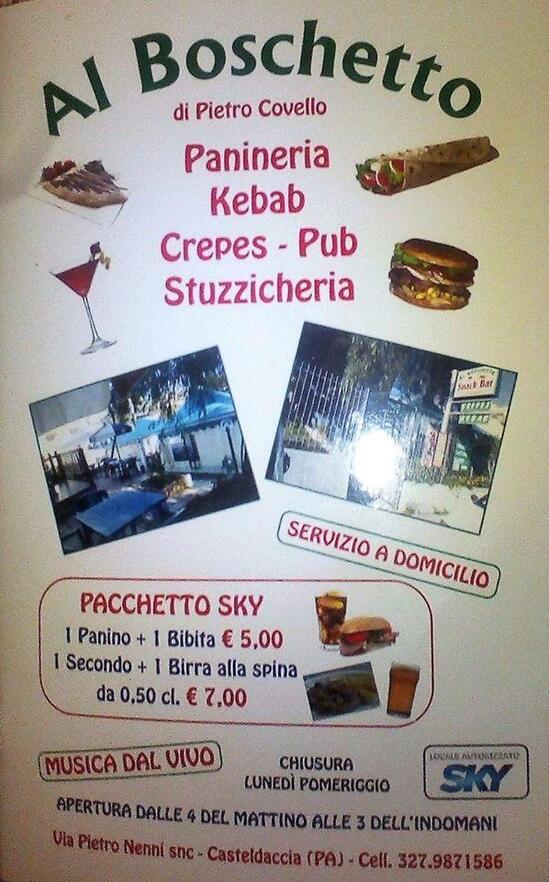 Menu da Al Boschetto pub & bar, Casteldaccia