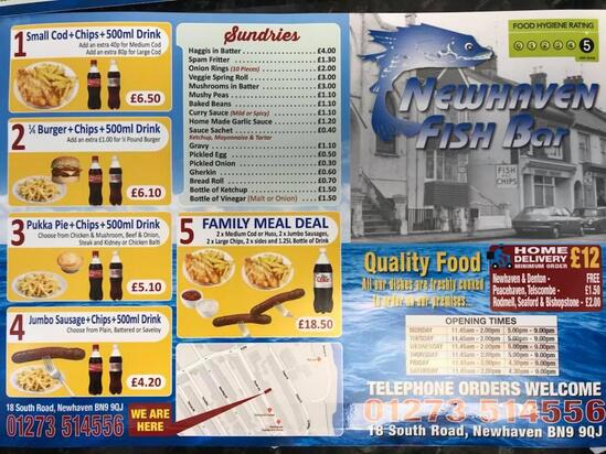 Menu at Newhaven Fish Bar, Newhaven