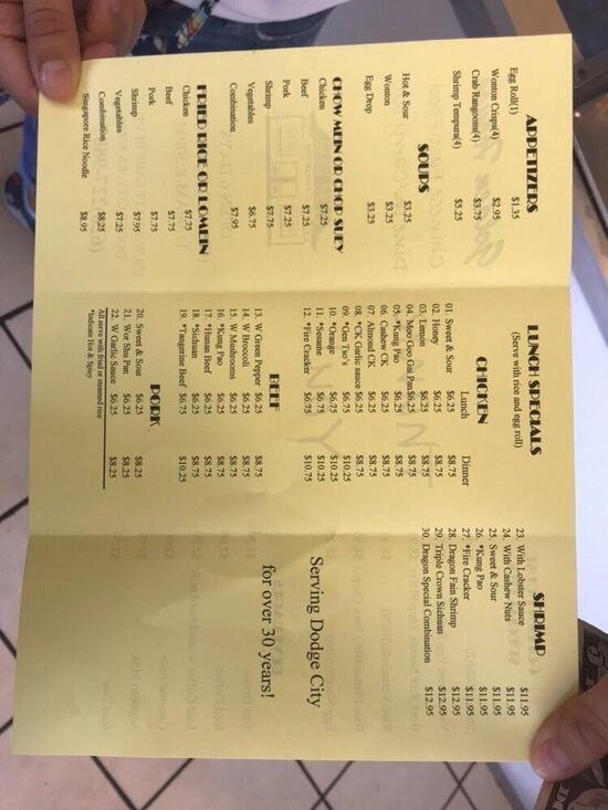 Menu at Golden House Restaurant, Dodge City