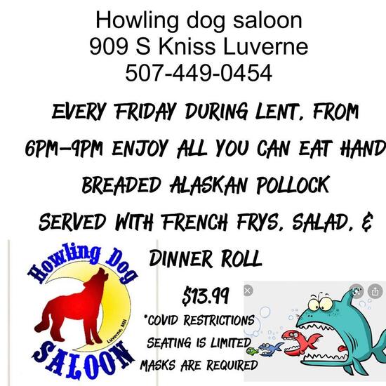 Menu at Howling Dog Saloon pub & bar, Luverne