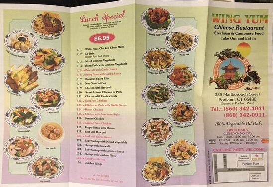 Menu at Wing Yum Chinese Restaurant, Portland