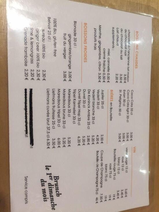 Menu at Paul & Paulette cafe, Fontainebleau