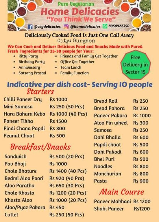 Menu at HOME Delicacies - Noida, Gurugram