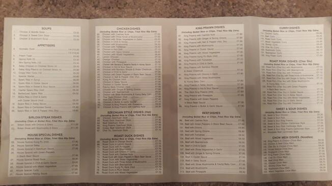 Menu at Ryton Garden Chinese Food Centre pub & bar, Ryton