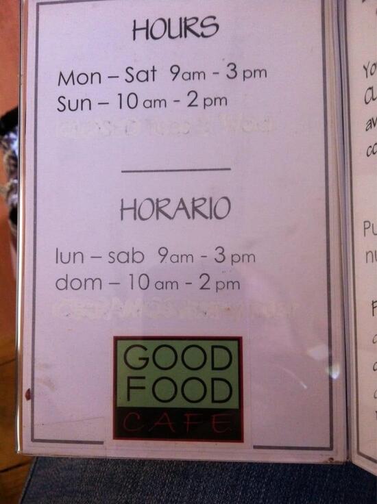 Menu at Good Food Cafe, San Miguel de Allende