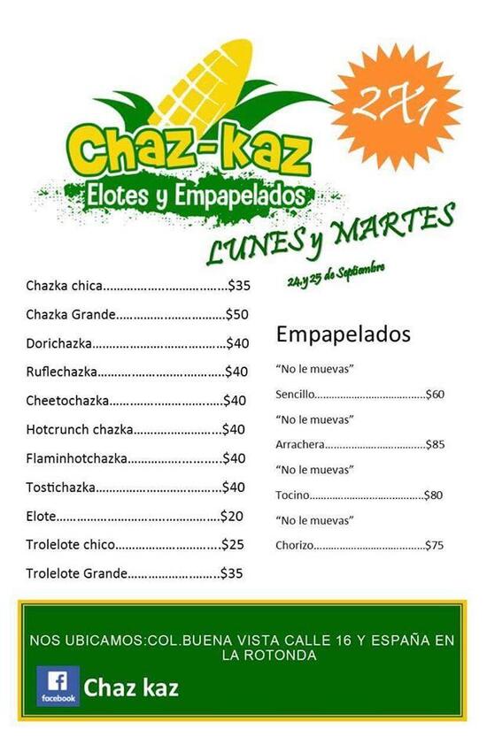 Menu at Chaz-kaz restaurant, Matamoros