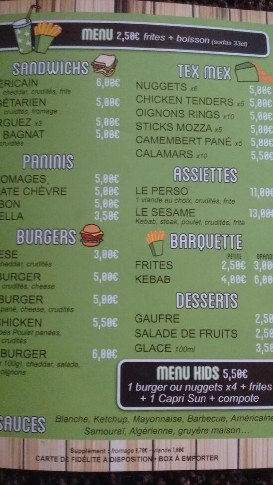 Menu au Le Sesame restaurant, Villard-de-Lans