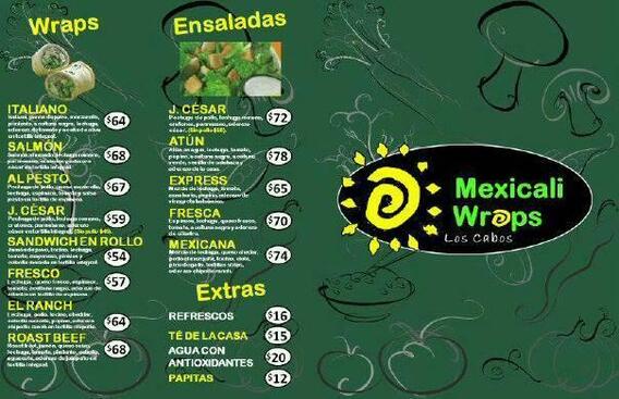 Menu at Mexicali Wraps restaurant, Cabo San Lucas