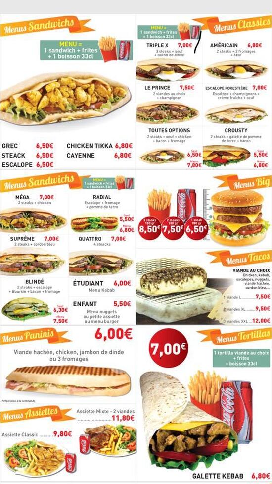 Menu au Le Prince fast food, Douai