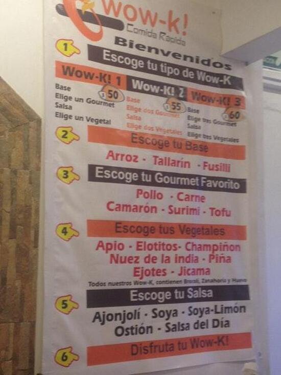 Menu at Wow-k! Fast Food, Mexico City