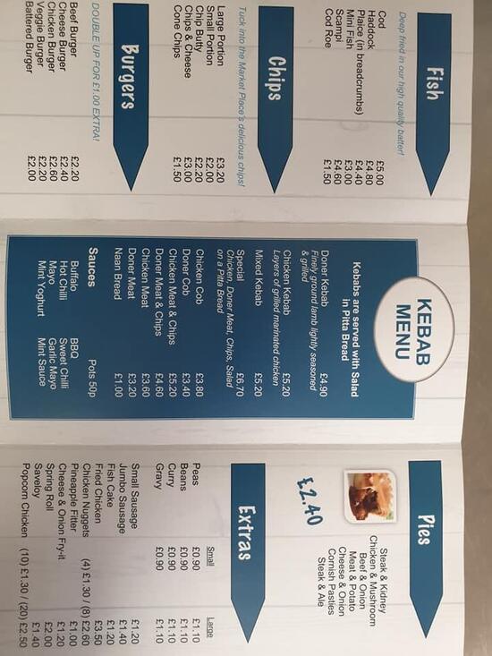 Menu at Market Place Fish & Chip Restaurant ASHBOURNE, Ashbourne