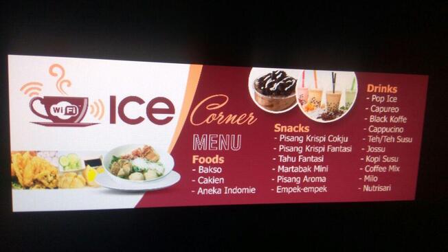 Menu at Ice Corner cafe, Tanjung Pandan