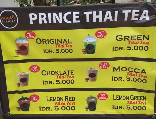 Menu at PRINCE THAI TEA cafe, Pajar Agung