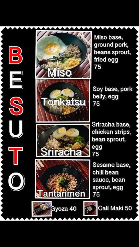 Menu at Besuto Ramen restaurant, Calamba, 29 Brgy San Juan