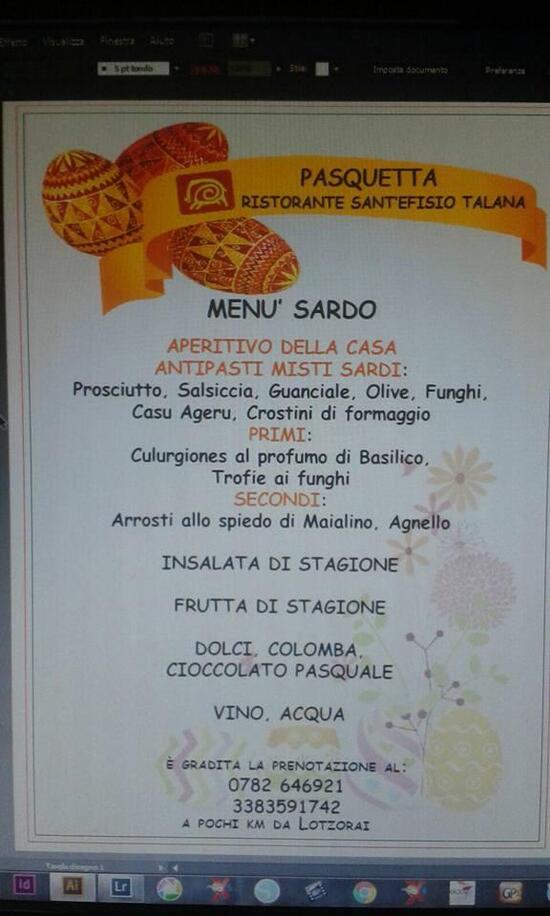 Menu at Ristorante Tipico Sardo Sant' Efisio, Italy
