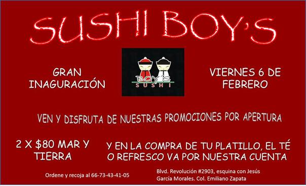 Menu at Sushi Boy's restaurant, Culiacán