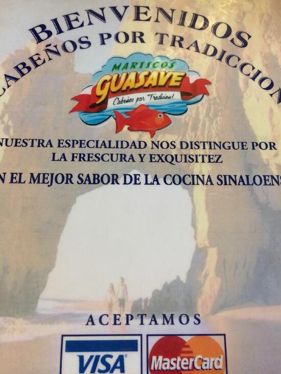 Menu at Guasave Seafood restaurant, Cabo San Lucas