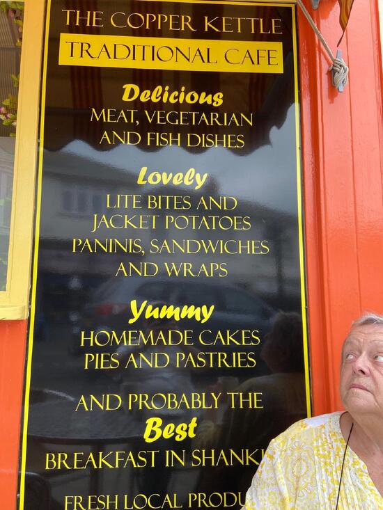 Menu at The Copper Kettle cafe, Shanklin