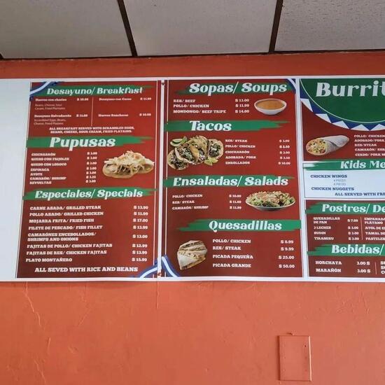 Menu at El Sabor Salvadoreño Restaurant, Framingham