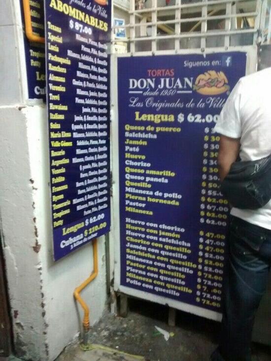 Carta del restaurante Tortas Don Juan, Ciudad del México, C. San Andrés ...
