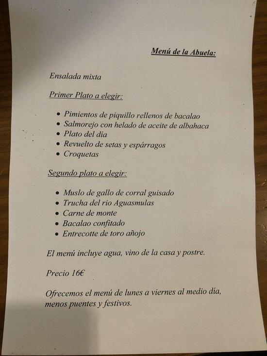 Menu at Hotel Restaurante El Curro de la Sierra de Cazorla, Burunchel