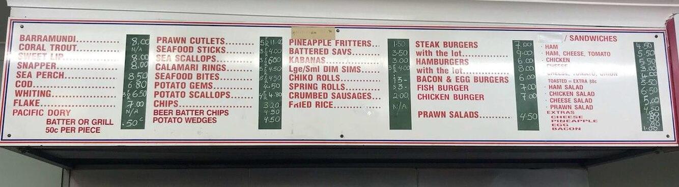 Menu at Peter's Seafood and Takeaway fast food, Carina