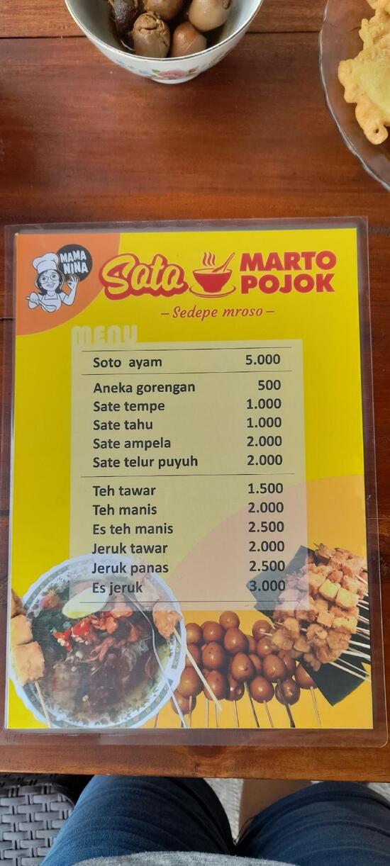 Menu at Soto Marto Pojok restaurant, Umbulmartani