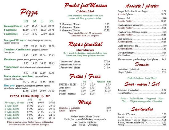 Menu at Pizza Plus restaurant, Fort-Coulonge