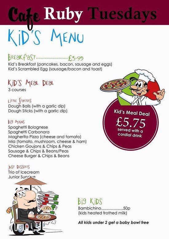 Menu at Cafe Ruby Tuesdays, Belfast