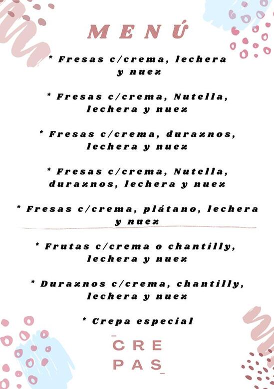 Menu at Postres Garden Crepa Delicious, Guadalupe