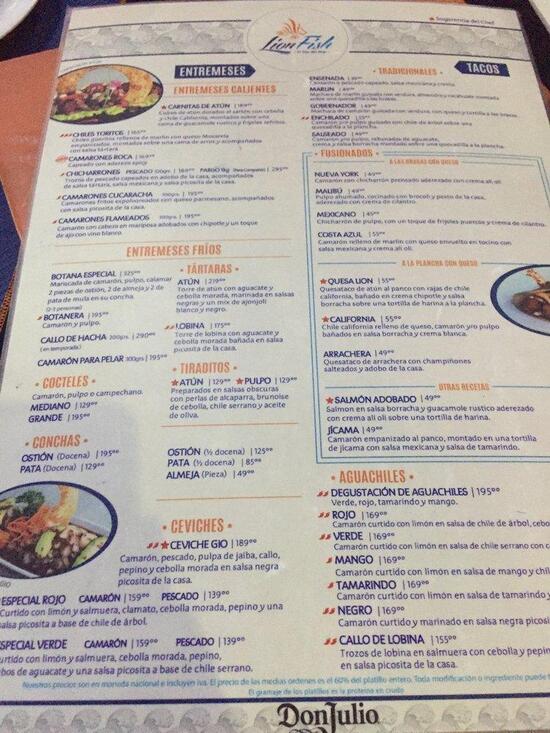 Menu at LionFish pub & bar, Tijuana, Erasmo Castellanos Q. 1857