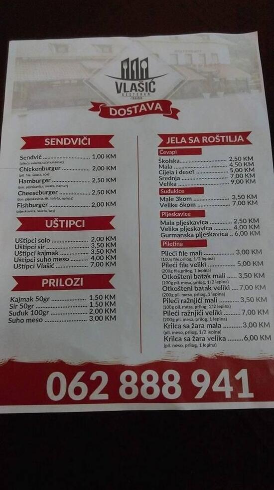 Menu at Aščinica "Begić" Travnik restaurant, Bosnia and Herzegovina