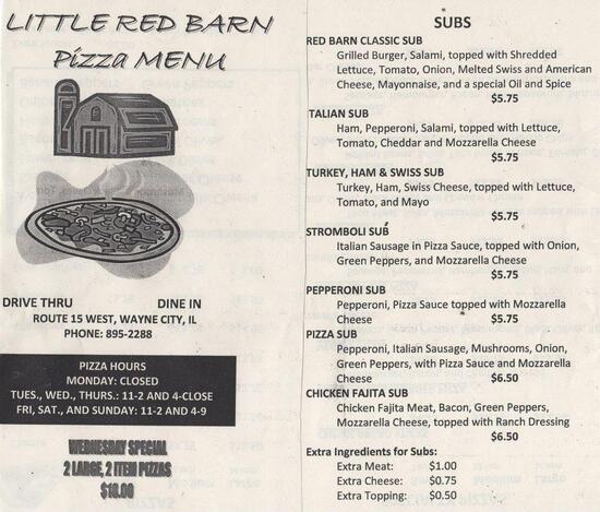 Menu at Little Red Barn, Wayne City, 802 W Robinson Ave