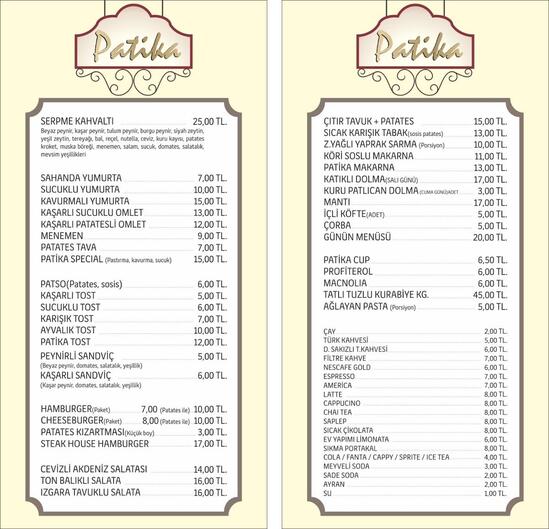 Menu at Patika Mantı Evi, Büyükçekmece, Hazerfen Sokağı