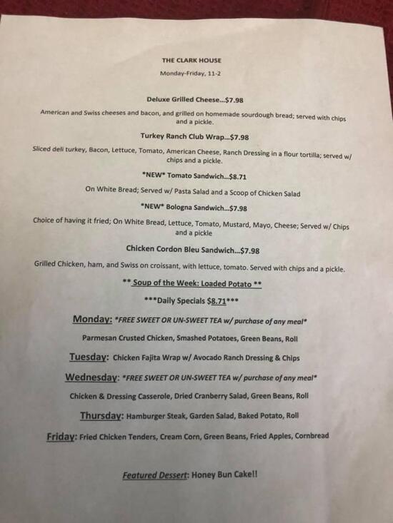 Menu at The Clark House Lunches restaurant, Livingston