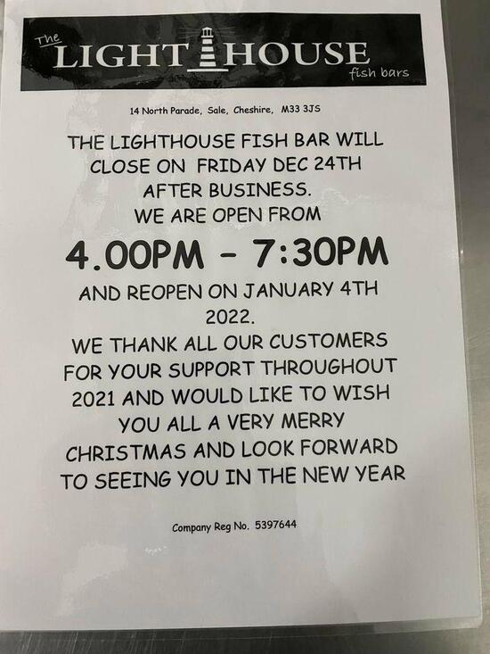 Menu at The Lighthouse Fish Bar, Sale