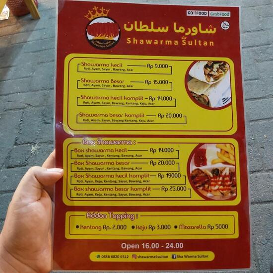 Carta de Shawarma Sultan, Medan