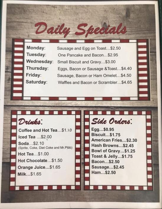 Menu at Kellys Kitchen cafe, Galatia
