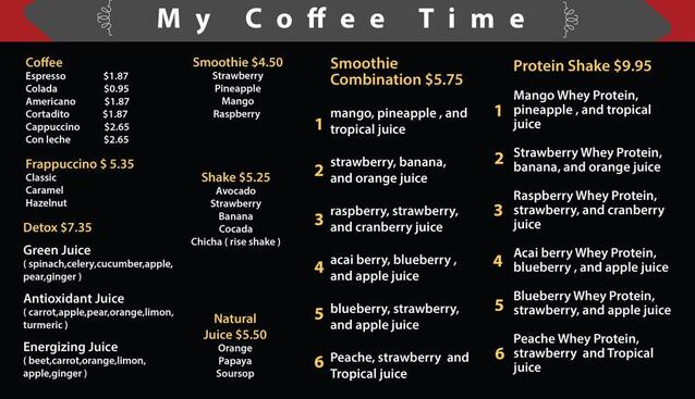 Menu at My Coffee Time cafe, Miami