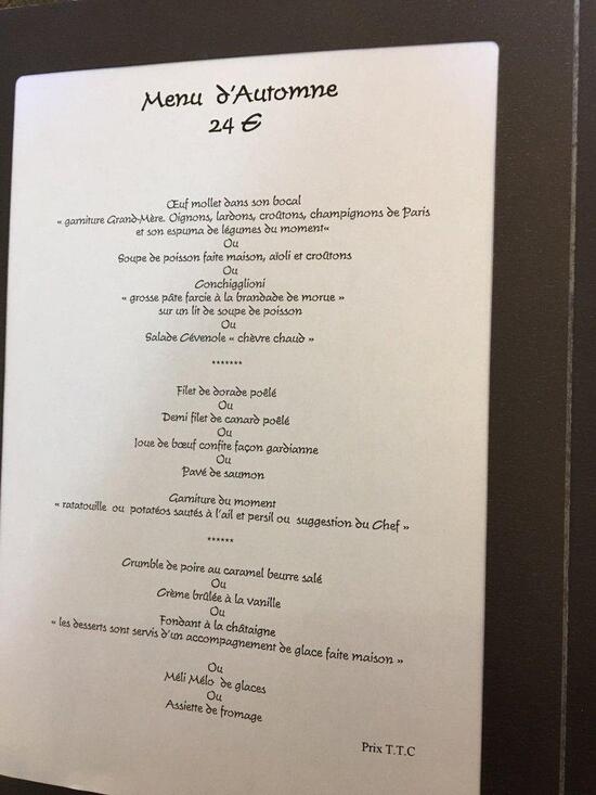 Menu au Le Duo restaurant, Alès