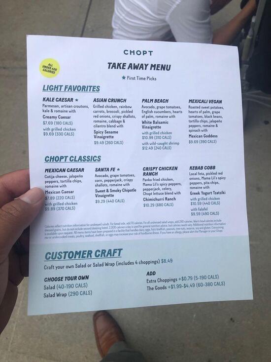 Menu at Chopt, Paramus