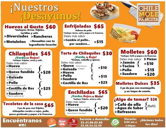 Carta del restaurante De Chile Mole y Pancita, Ciudad del México