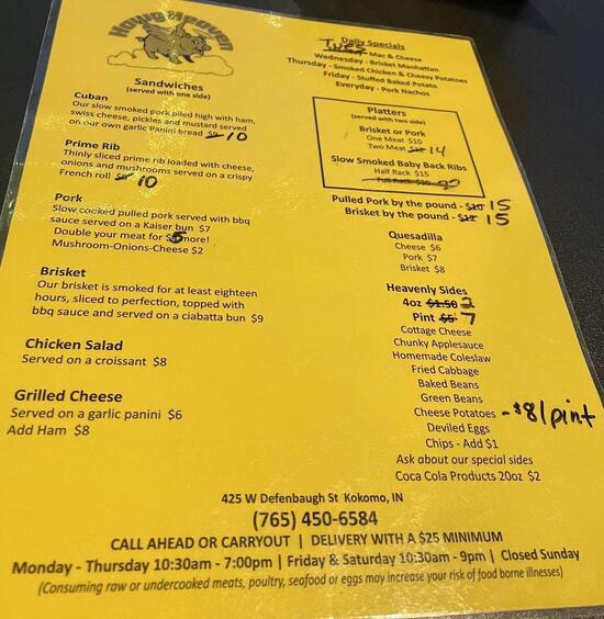 Menu at Hawg Heaven BBQ, Kokomo