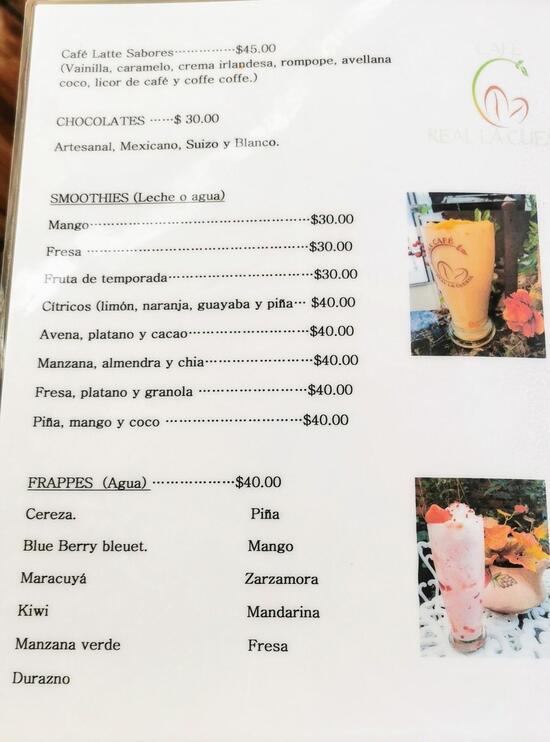 Menu at Barra Café Real la Cuesta, Morelia