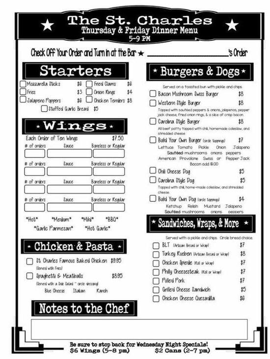 Menu at The St Charles pub & bar, Cortland