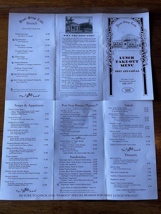 Menu at Post Stop Cafe, Westhampton Beach